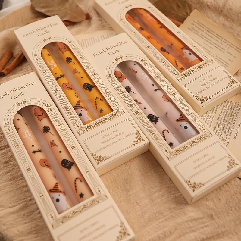 8 Pcs Halloween Taper Candles, 10 Inch Tall Decorative Candles Orange & Pink Ghost Pumpkin Decorative Taper Candles - Ideal for Halloween Party Dinner Table Decorations