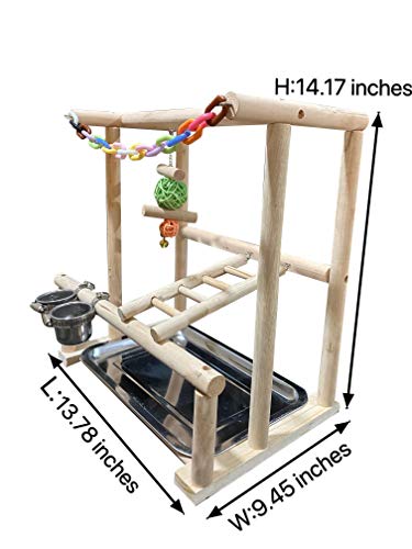 NAPURAL Bird Playground Bird Play Stand Cockatiel Playground Wood Perch Gym Playpen Ladder with Feeder Cups Toys Exercise Play (Include a Chewing Toy)