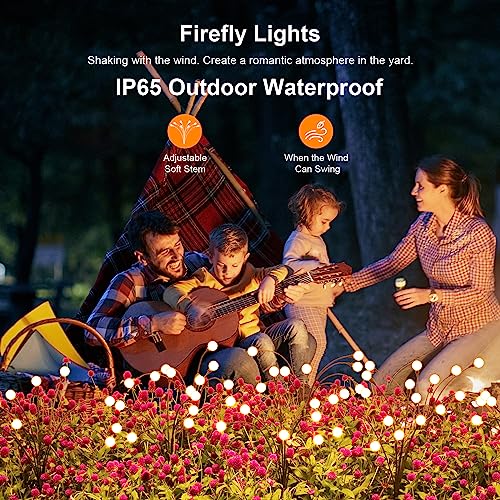 ASMAD Solar Garden Lights, 4 Pack Solar Outdoor Lights, Firefly Lights for Patio Pathway Outdoor Decor, Big Bulb Base Solar Swaying Light, Warm White
