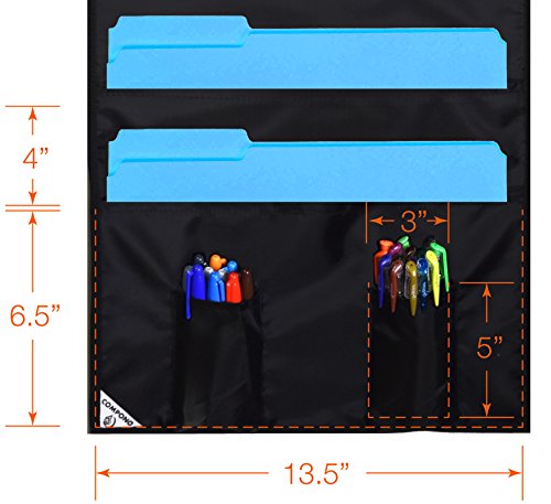 COMPONO Wall Storage Pocket Charts (10 Pocket - 2 Pack, Black) File Organizers with Free Bonus 6 Door Hangers. Best Pocket Chart for School, Classroom, Home or Office. Wall Pocket Chart Organizer