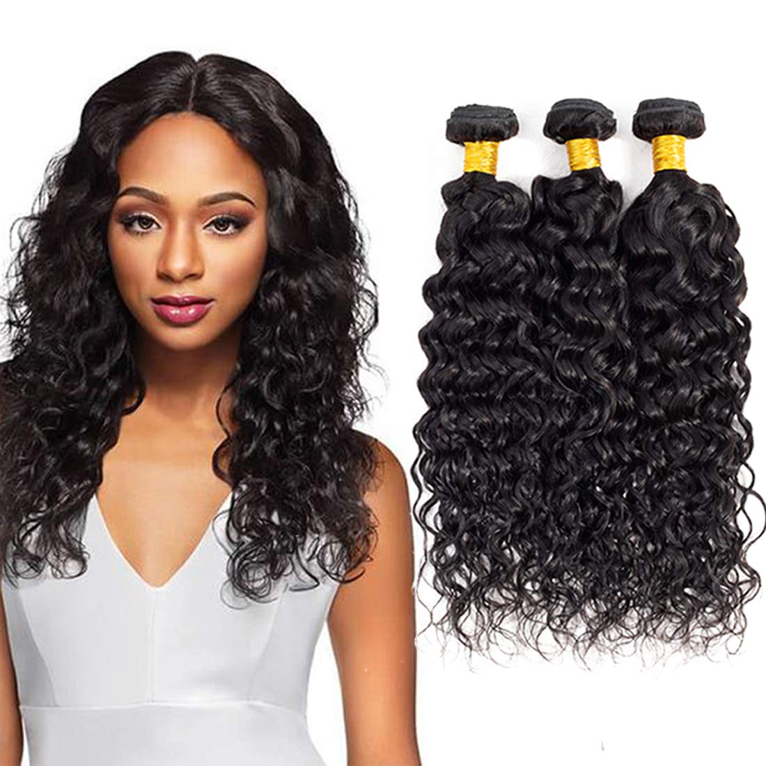 Water Wave Bundles 10 12 14 inch Brazilian Wet and Wavy Human Hair Weave Bundles Water Curly Hair 3 Bundles 1B# color