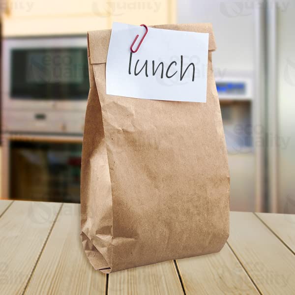 EcoQuality 100 Mini Brown Kraft Paper Bag (2 lb) Small - Paper Lunch Bags, Small Snacks, Gift Bags, Grocery, Merchandise, Party Bags (4 5/16" x 2 7/16" x 7 7/8") (2 Pound Capacity)