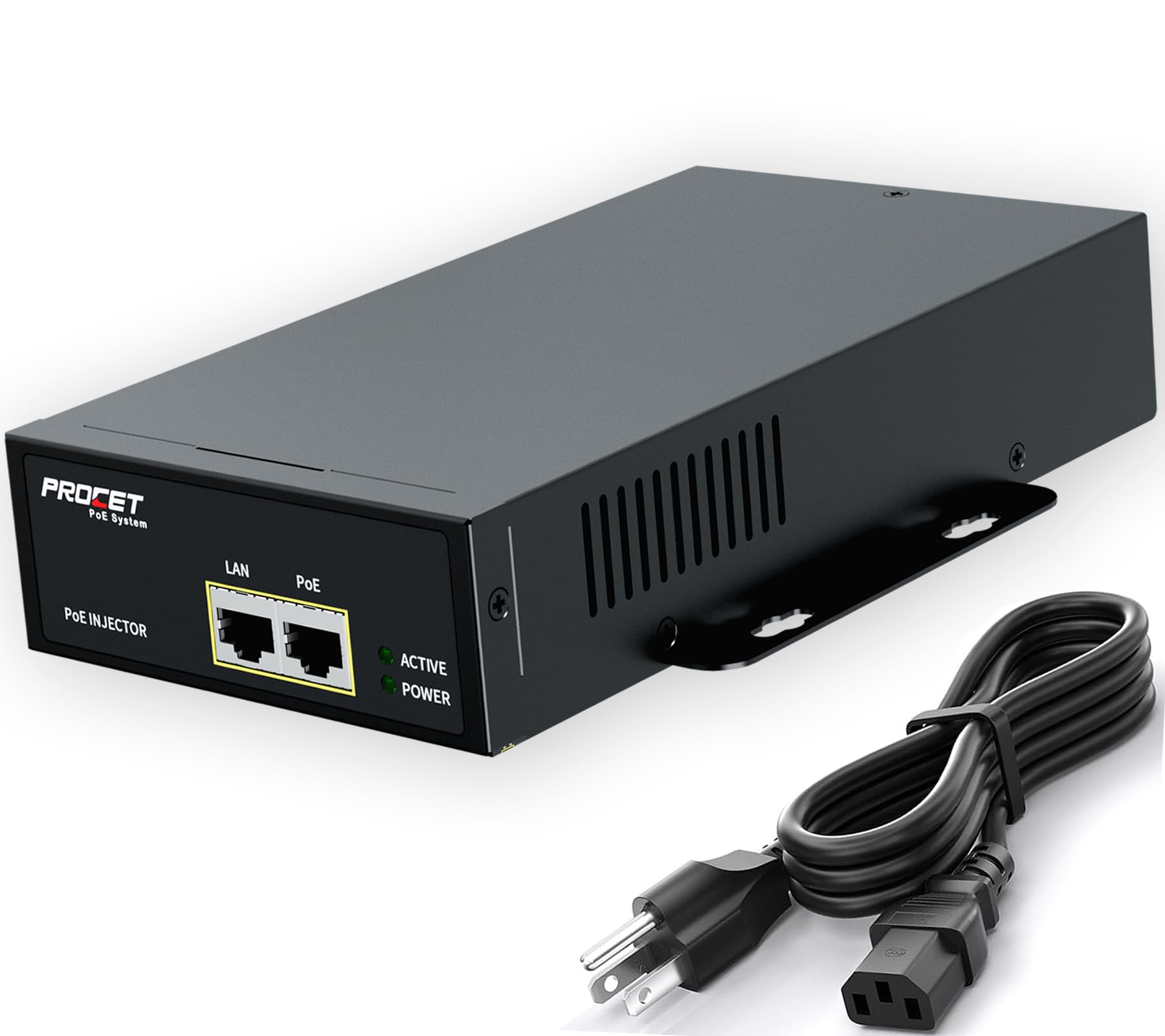 PROCET PoE Iniector 75W Active PoE++ Industrial Grade Gigabit PoE Power Injector, 6KV Surge Protection, -40°F to 149°F for PTZ Camera, Wireless AP, PoS System, Kiosks, PT-PSE107GHRO-A