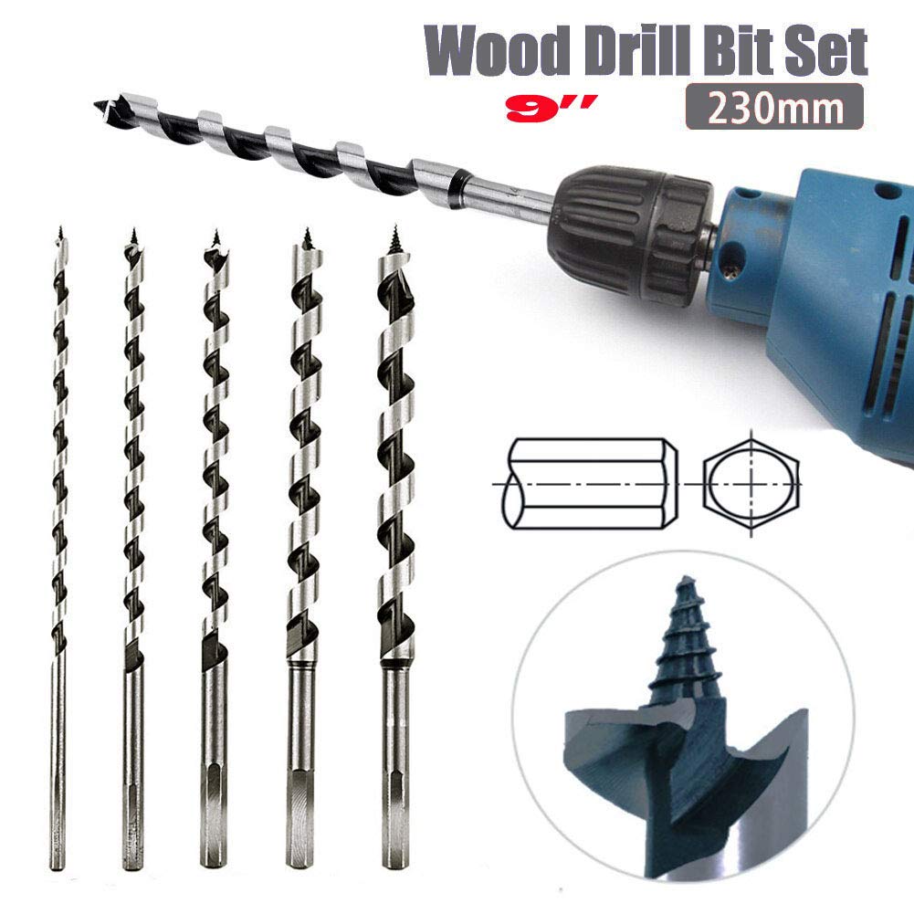 Wood Auger Bits 1/4 in. x 9 in. Screw Point Hex Shank for Wood Deep Hole Drilling