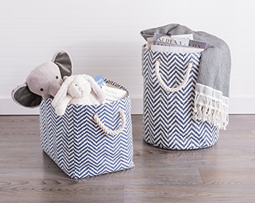 DII Chevron Woven Paper Storage Organizer Bin Laundry Hamper, Organize Clothing, Toys, Pet Supplies, Accessories, Kids & Baby Nursery Basket, Small Rectangle, Nautical Blue
