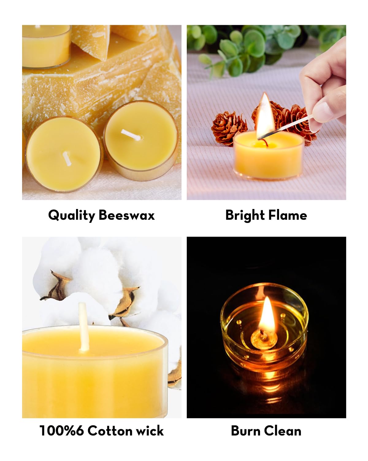 Ashlux Unscented Beeswax Tealight Candles 20 Pack, 4 Hours Long Burning Handmade Yellow Tea Lights Candles, Clear Cup Smokeless Beeswax Candles for Wedding, Party, Centerpiece & Home Decor