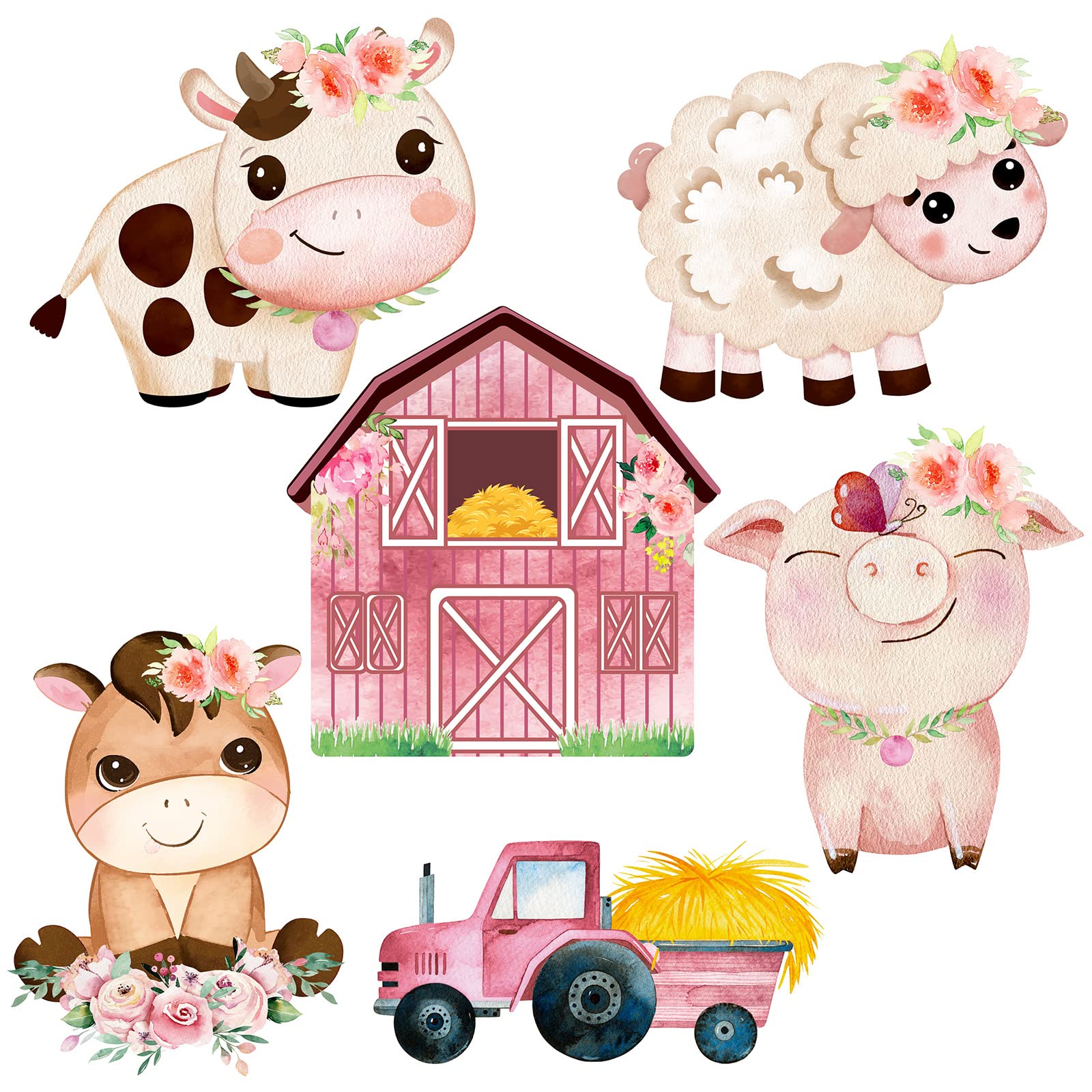 42 Pcs Floral Farm Animal Party Cutouts Girl Farm Animals Party Decorations Farm Animal Birthday Party Supplies with 60 Glue Point Dots for Girls Farm Animal Theme Baby Shower Birthday Party
