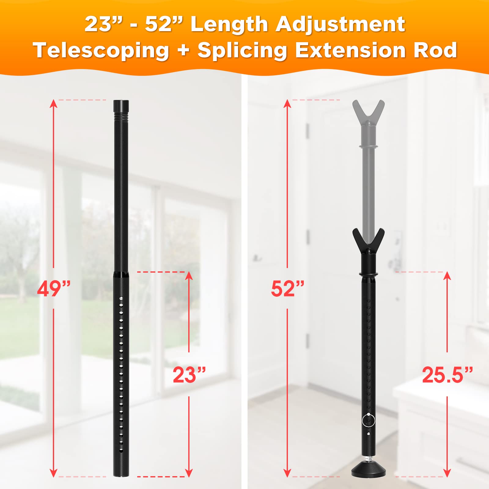 2Pack Door Security Bar for Hinged Sliding Doors and Windows,19 to 52 Inch Adjustable 3 in 1 Door Security Barricade Security Bar, Portable Home Security Door Stopper