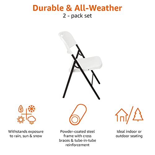 Amazon Basics Folding Plastic Chair, 350-Pound Capacity, White, 2-Pack