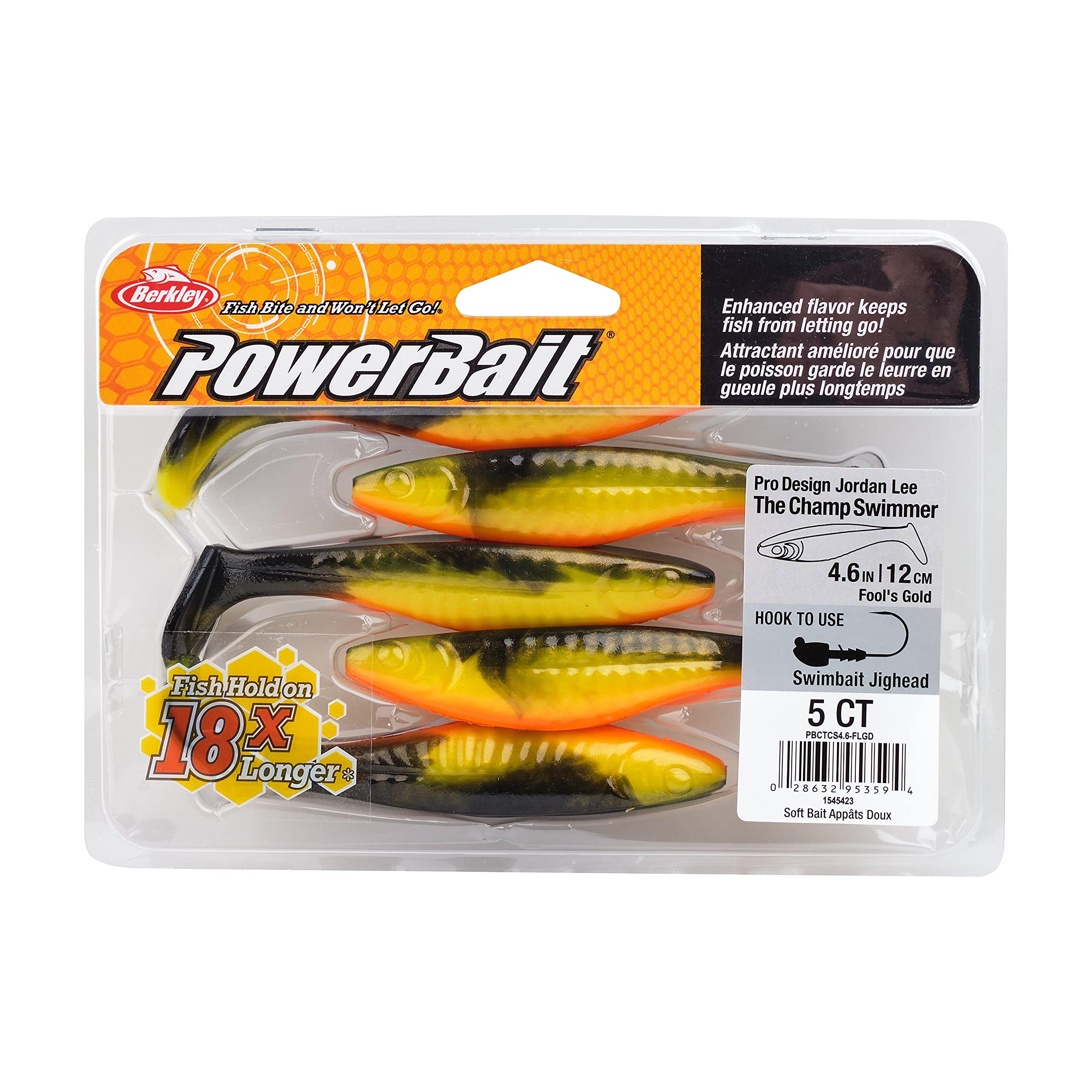 Berkley Powerbait The Champ Swimmer Fishing Soft Bait, Fool's Gold, 4.6"