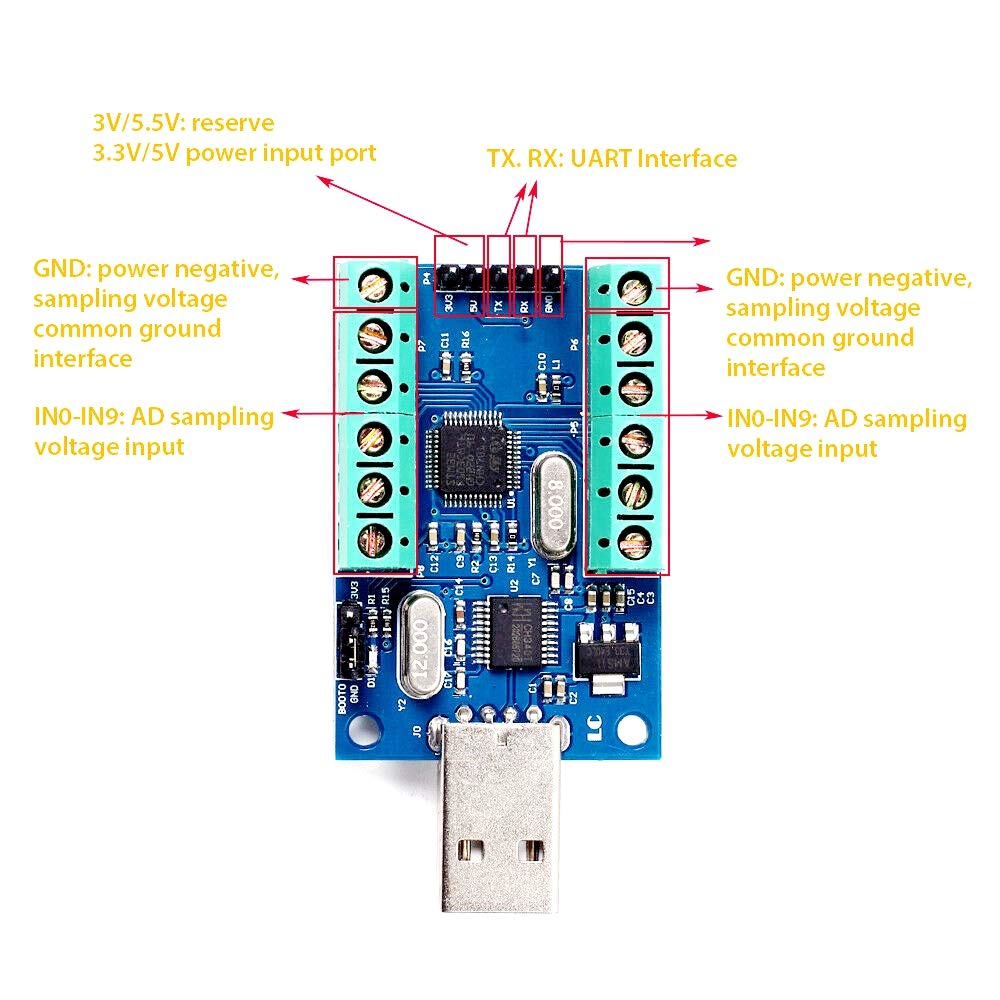 USB 10-Channel 12Bit AD Data Collection Module STM32 UART communication ADC Module