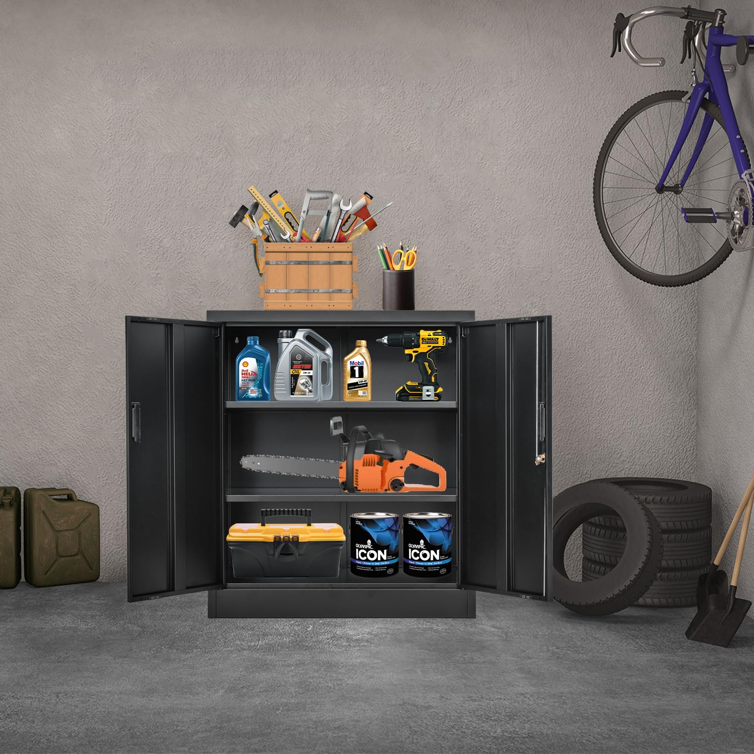 BESFUR Metal Storage Cabinet with Locking Doors and Adjustable Shelves, Steel Storage Cabinet for Office, Garage, Warehouse, Classroom, Pantry