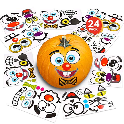 ArtCreativity Halloween Pumpkin Decorating Stickers - 24 Large Sheets - Jack-o-Lantern Decoration Kit - 52 Total Face Stickers - Cute Halloween Decor Idea - Treats, Gifts, and Crafts for Kids- 6" x 9"