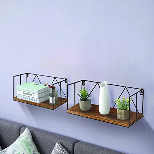 Edenseelake 2 Pack Floating Shelves Wall Mounted Storage Shelf with Metal Wire for Bedroom, Bathroom, Living Room, Kitchen and Office