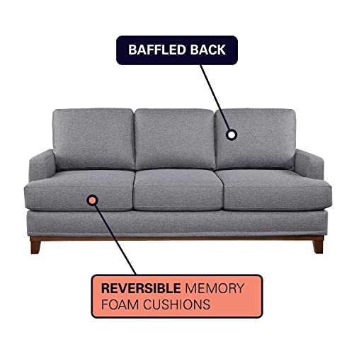 Bridgevine Home Modern 80 Inch Sofa Couch with Dark Walnut Accent Wood Base, for Living Room Easy Clean Couch, Deep Seating Reversable Memory Foam Cushions, Marcus Alabaster Grey, Avalon Grey