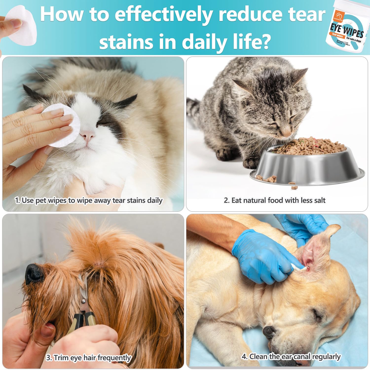 Havenfly Pet Wipes for Cats & Dogs, Grooming Wipes for Eyes, Paws, Ears, Nose, Unscented Soft Pet Tear Stain Remover Wipes 300 Pads