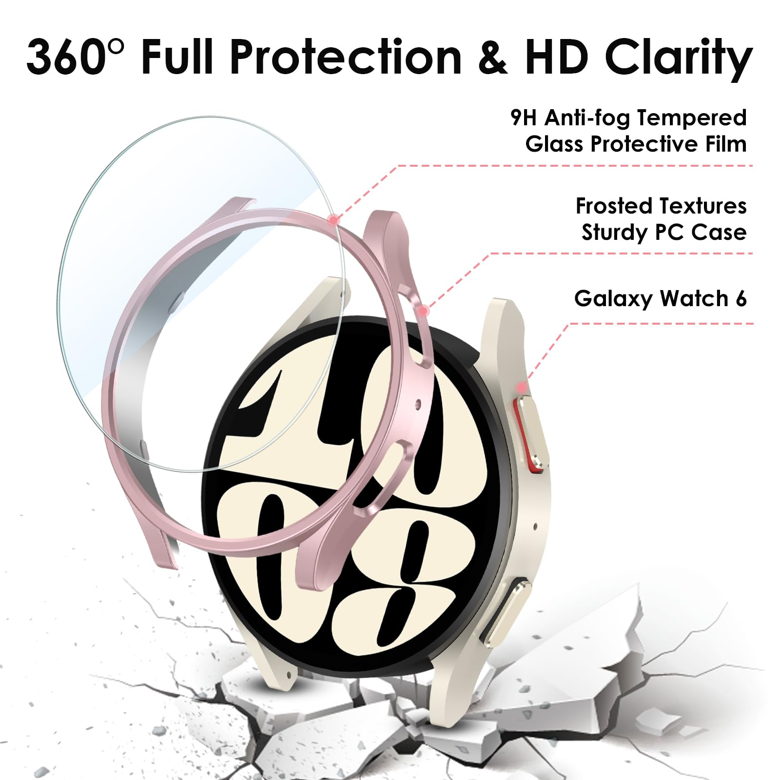 KIMILAR [5+5 Pack] Galaxy Watch 6 40mm Screen Protector Case, Anti-Fog Tempered Glass Protective Film and Hard PC Protective Bumper Compatible with Samsung Galaxy Watch 6 Accessories