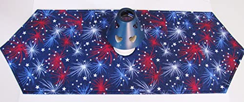 Fireworks & Stars Patriotic Cloth Napkins (Set of 2) Made in USA Patriotic Cotton Navy Blue/Red/White Glitter
