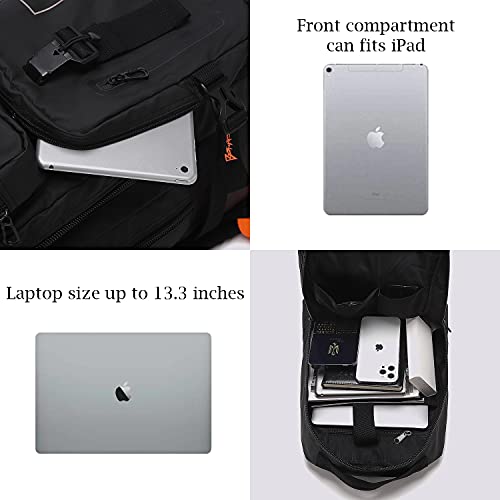 BE SMART Hiking Outdoor Travel Backpack with Cyberpunk Design, Water-Resistant Laptop Daypack Book Bag with Multi-Layer for Men & Woman (Black)
