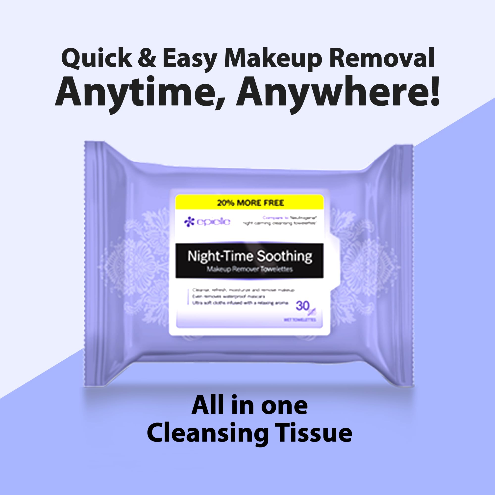 Epielle Night Time Makeup Remover Wipes | All-in-One for Waterproof Makeup | Gentle Facial Towelettes | Beauty Gift, Spa Day, Gift Set | 2 Pack | Korean Skincare
