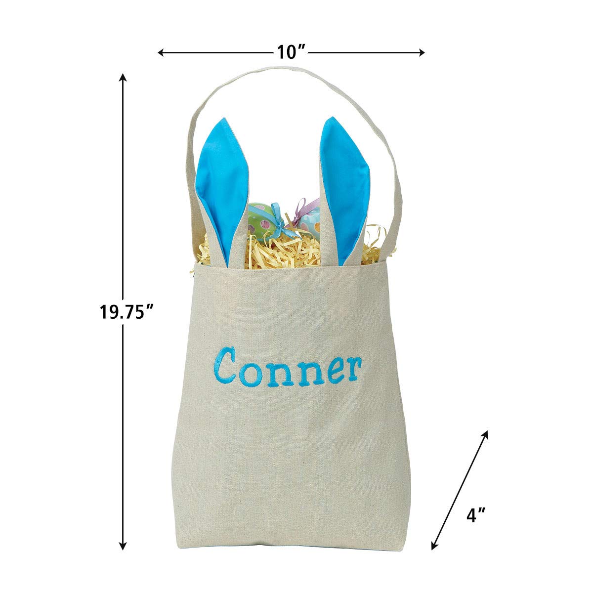 Lillian Vernon Personalized Blue Easter Basket Totes with Bunny Ears - Canvas 4" x 9" x 12", Embroidered with Child's Name, Boy's Blue Easter Basket