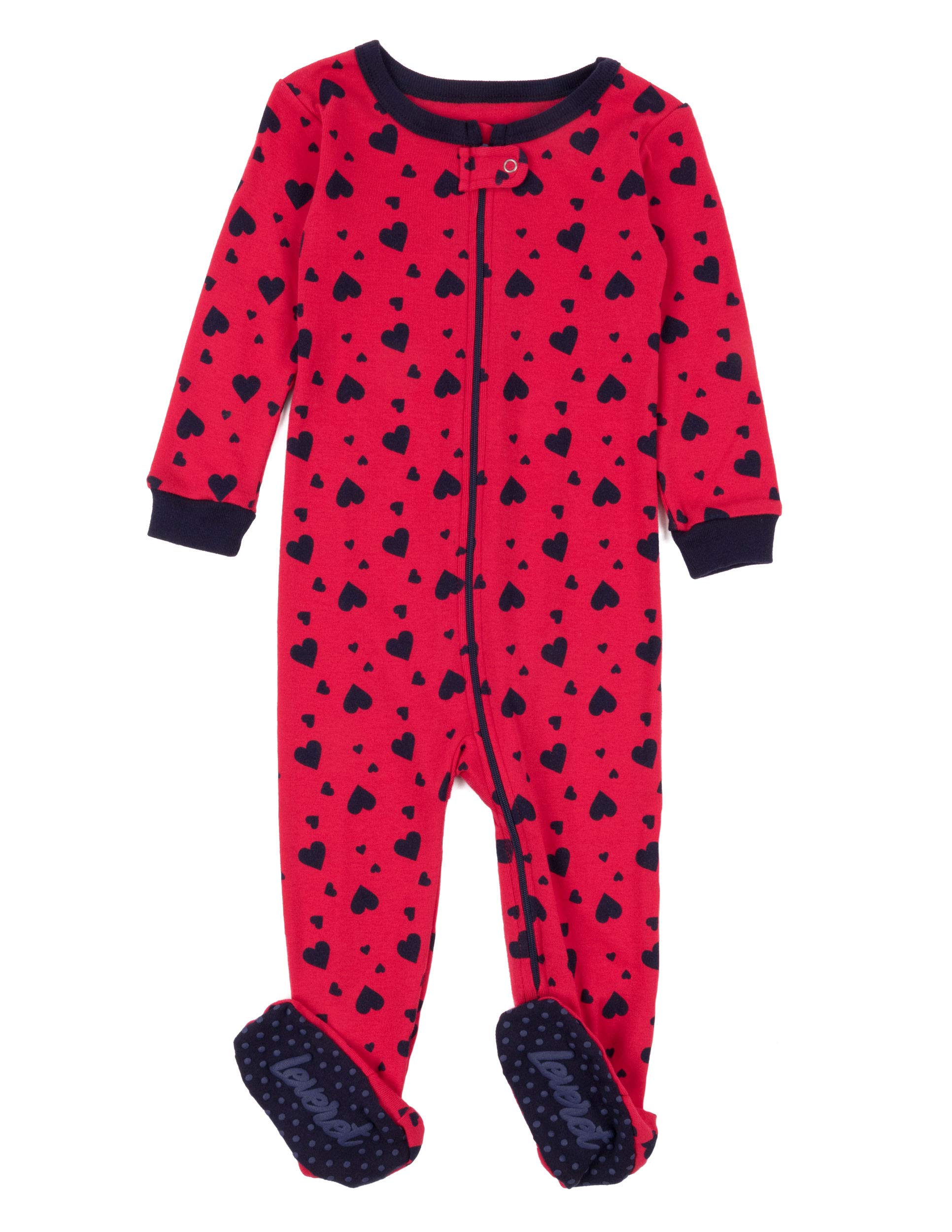 Leveret Kids Pajamas Baby Boys Girls Footed Pajamas Sleeper 100% Cotton (Navy Hearts, Size 12-18 Months)