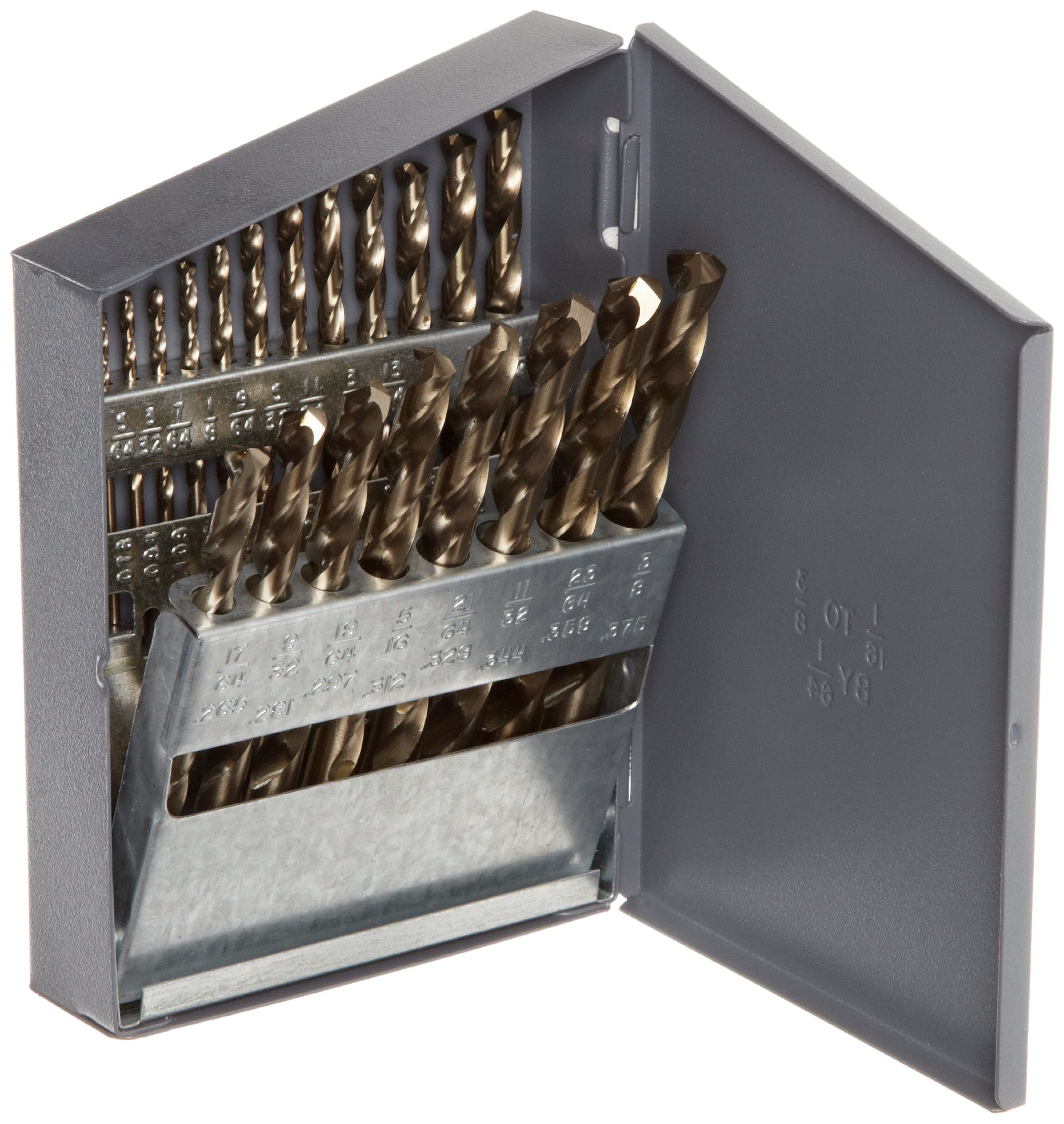 Chicago Latrobe - 69887 1V713 550 Series Cobalt Steel Jobber Length Drill Bit Set With Metal Case, Gold Oxide Finish, 135 Degree Split Point, Inch, 21-piece, 1/16" - 3/8" in 1/64" increments