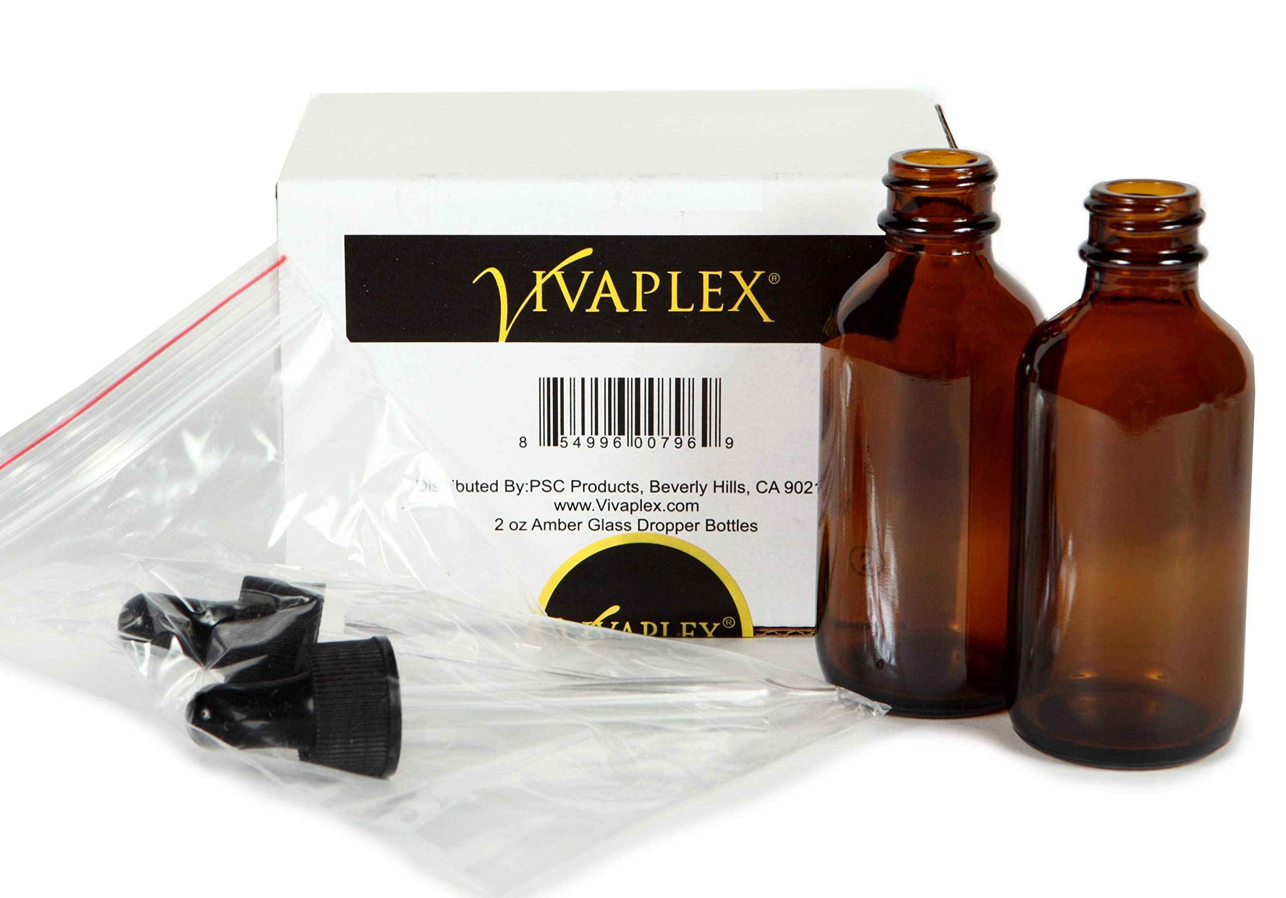 Vivaplex, Amber, 2 oz Glass Bottles, with Glass Eye Droppers - 2 pack