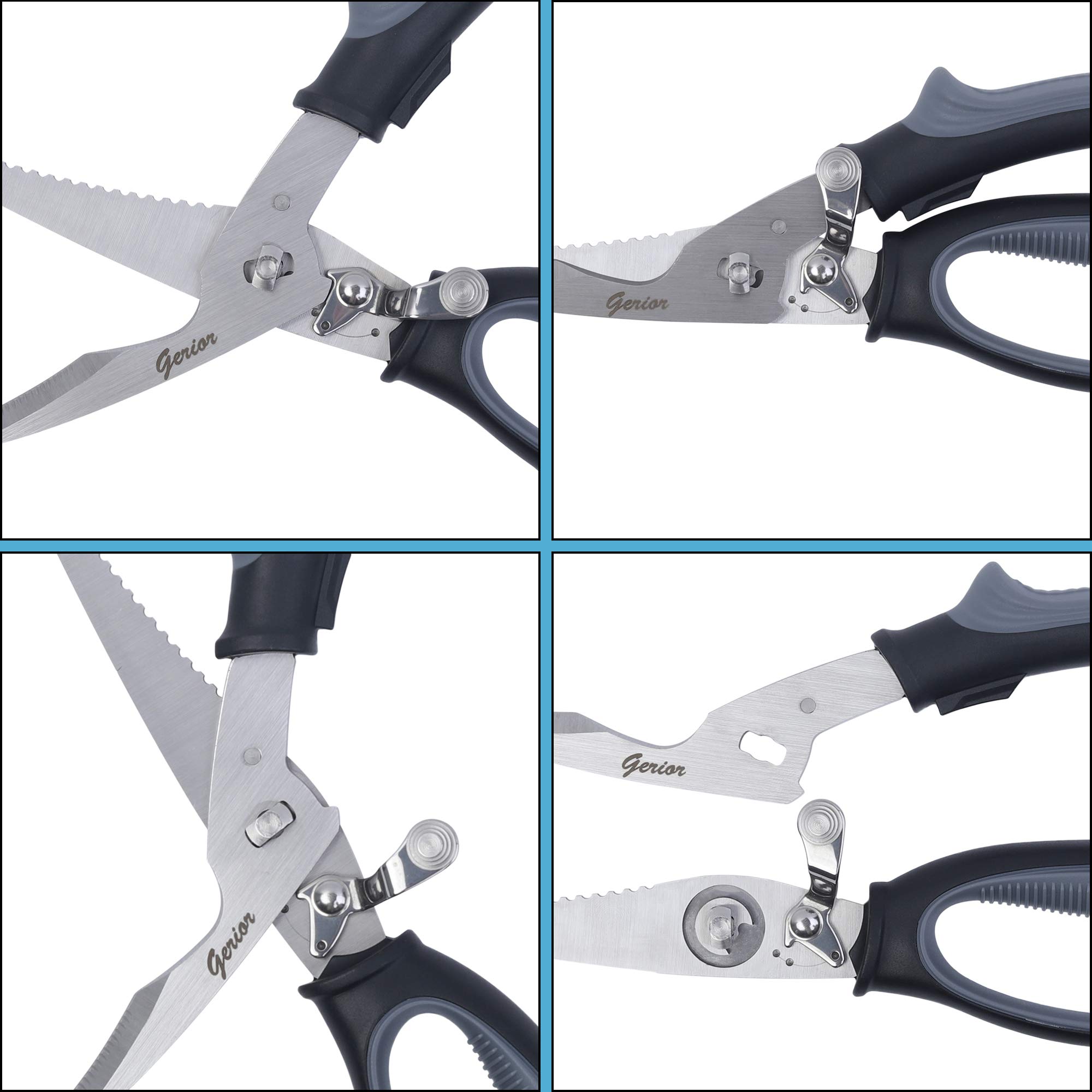 Gerior Spring Loaded Poultry Shears - Heavy Duty Kitchen Scissors for Cutting Chicken, Poultry, Game, Bone, Meat - Chopping Food, Herb - Stainless Steel - Black