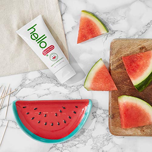 Hello Oral Care Kids Fluoride Free and SLS Free Toothpaste Twin Pack with BPA-Free Kids & Toddler Toothbrush, Natural Watermelon
