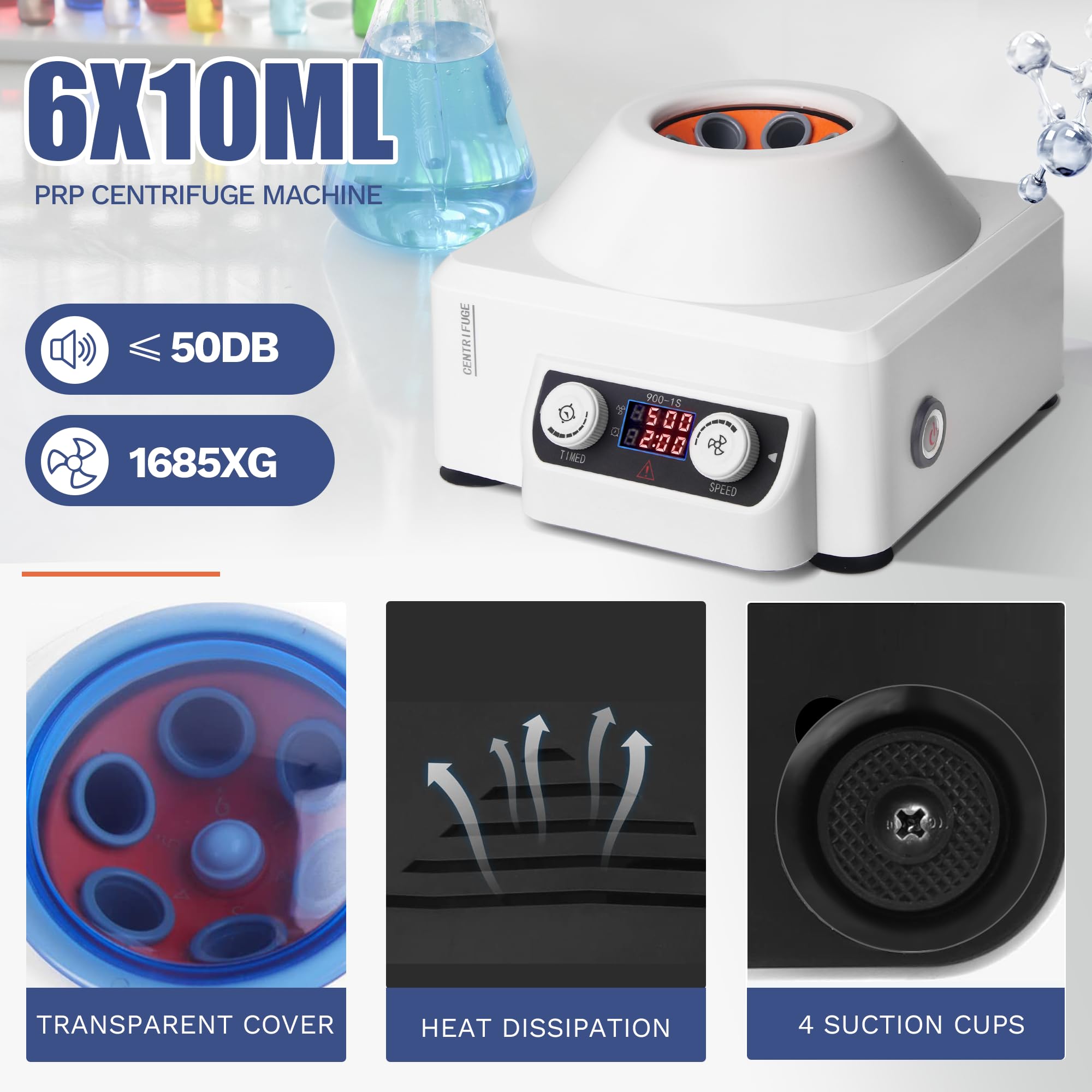 Cekegon PRF Centrifuge, PRP Centrifuge Machine 6x10ml with LCD Screen, 4000rpm 1685xg Portable Lab Benchtop Centrifuges, 100min, for Blood, Plasma, Medical Practice