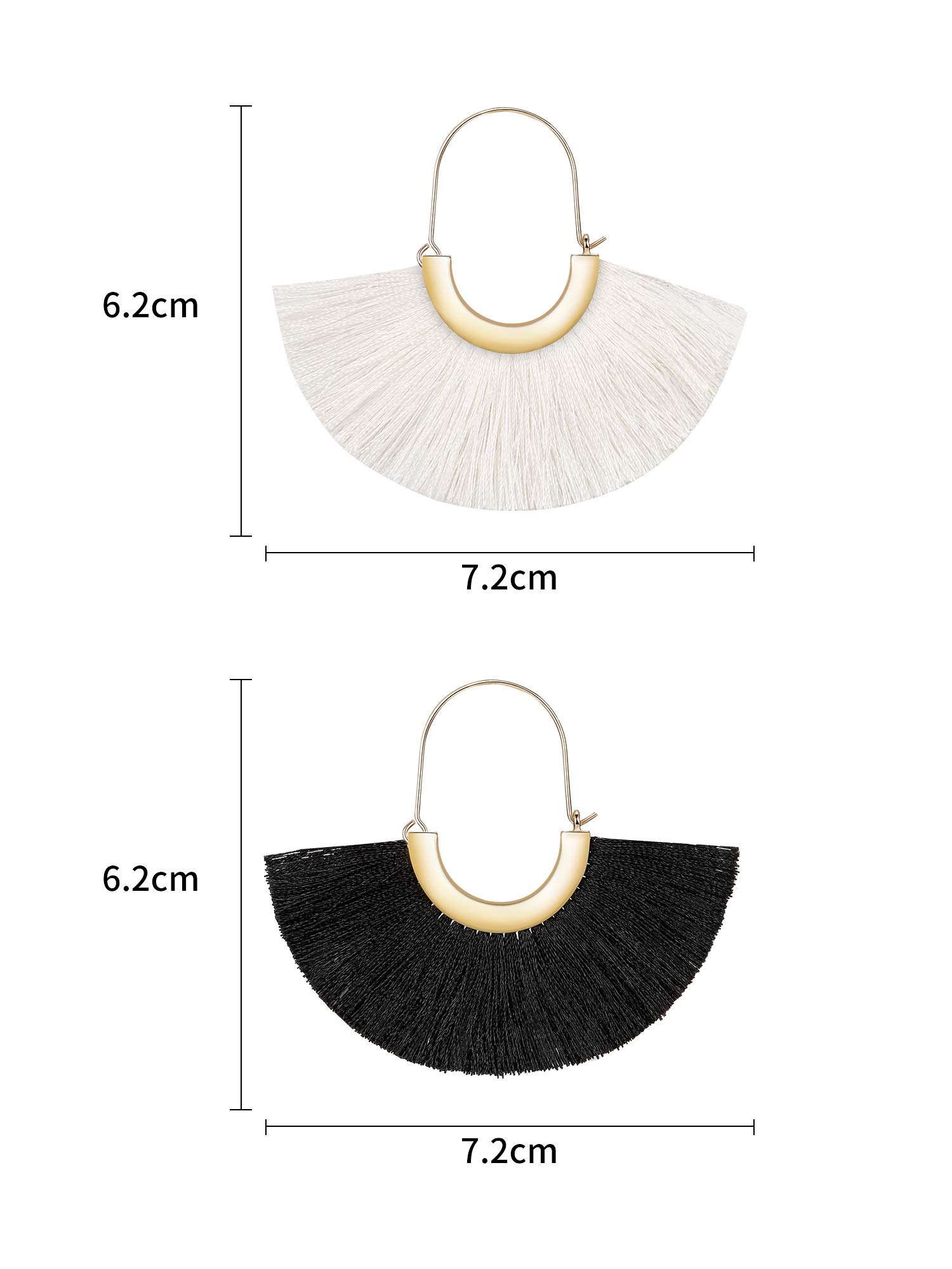 3 Pairs Fan Tassel Earrings for Women Fringe Earrings Semi Circle Fan Silky Threader Dangles Hoops