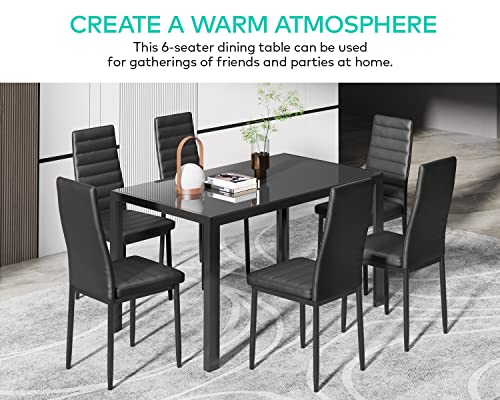 Bealife Kitchen Dining Table Set for 6, Tempered Glass 7 Piece Table and Chairs Set Modern for Home, Kitchen, Living Room, Dining Room,Black