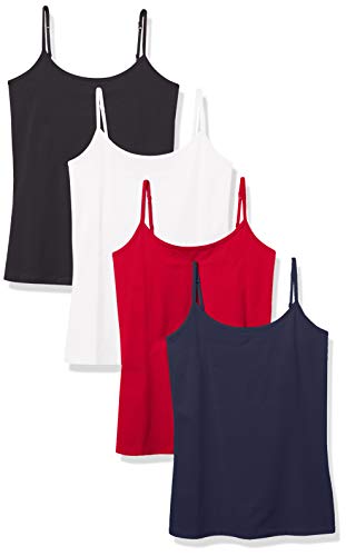 Amazon Essentials Women's Slim-Fit Camisole (Available in Plus Size), Pack of 4, Black/Navy/Cherry Red, Medium