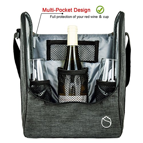 Freshore Insulated Wine 3 Bottle Carriers Tote Travel Cooler Gift Bag For Airplane Liquor With Padded Shoulder Strap (Wine Red)