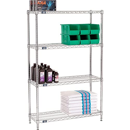 Nexel Adjustable Wire Shelving Unit, 4 Tier, Commercial Dry Storage Rack, 12" x 36" x 63", Chrome