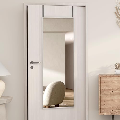 LVSOMT Full Length Mirror, 47"x14" Full Body Mirror, Wall Mounted Mirror, Over The Door Hanging Mirror, Long Mirror for Bedroom Living Room Locker Room, Aluminium Alloy Frame (Silver)