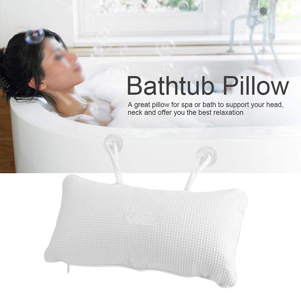 EORTA Inflatable Bathtub Pillow Anti-Slip Aerated Bath Pillow with Suction Cup Spa Bath Cushion for Head Neck Rest Relax, Home, Bathroom, White, 13.8"X7.8"