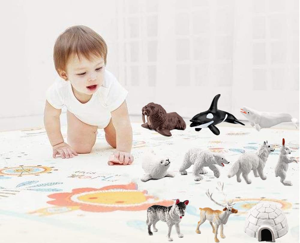 NatureMan Mini Arctic Animals Toys Set 10PCS Polar Animal Figurines Toy Play setIncludes Polar Bear Seal Reindeer Wolf Rabbit Arctic Fox Igloo for ToddlersBirthdayGift