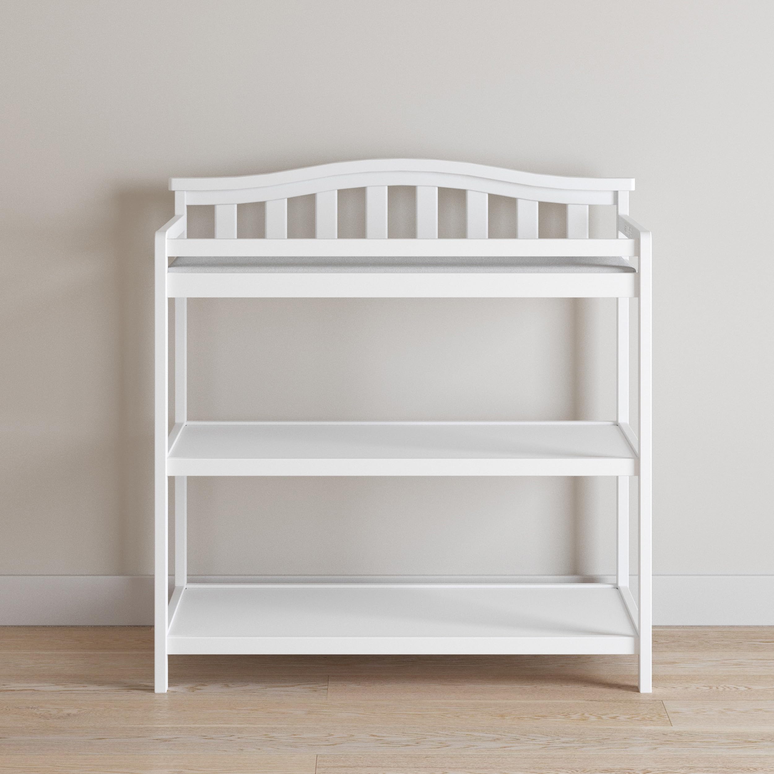 Child Craft Arch Top Infant Changing Table, Water-Resistant Pad and Safety Strap, Anti-Tip Kit Included to Prevent Tipping, Non-Toxic, Baby Safe Finish (Matte White)
