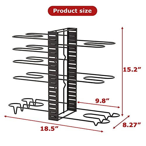 ASHARE Pot and Pan Organizer for Cabinet Adjustable 8 Tiers Pan Pot Lid Organizer Rack Holder with 3 DIY Methods Height Adjustable for Kitchen Counter and Cabinet, Black