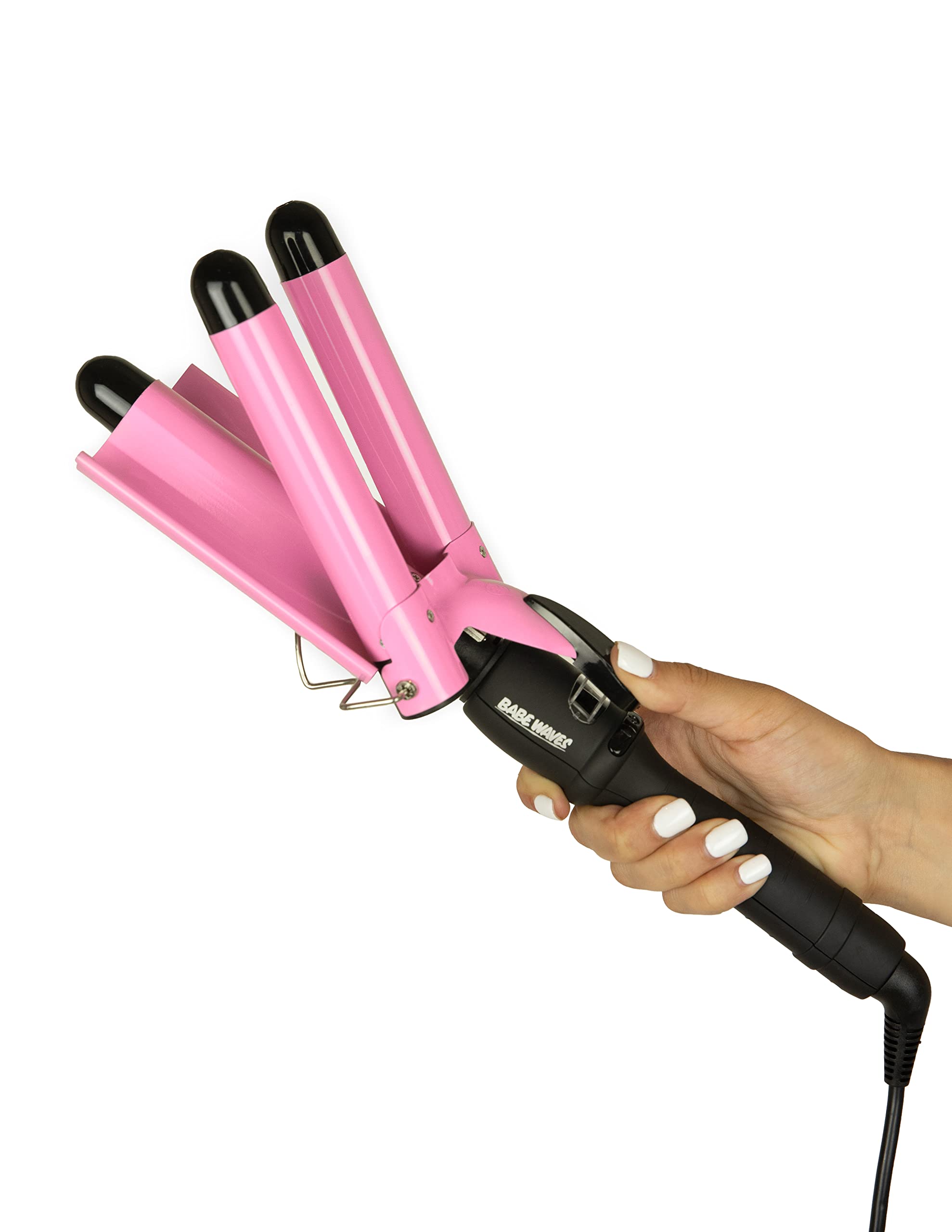 Trademark Beauty Three Barrel Hair Waver, Curling Iron, 1 Inch, Beach Waves, Quick Heat, Babe Waves Original, Adjustable Temperature Hair Curler - Pink