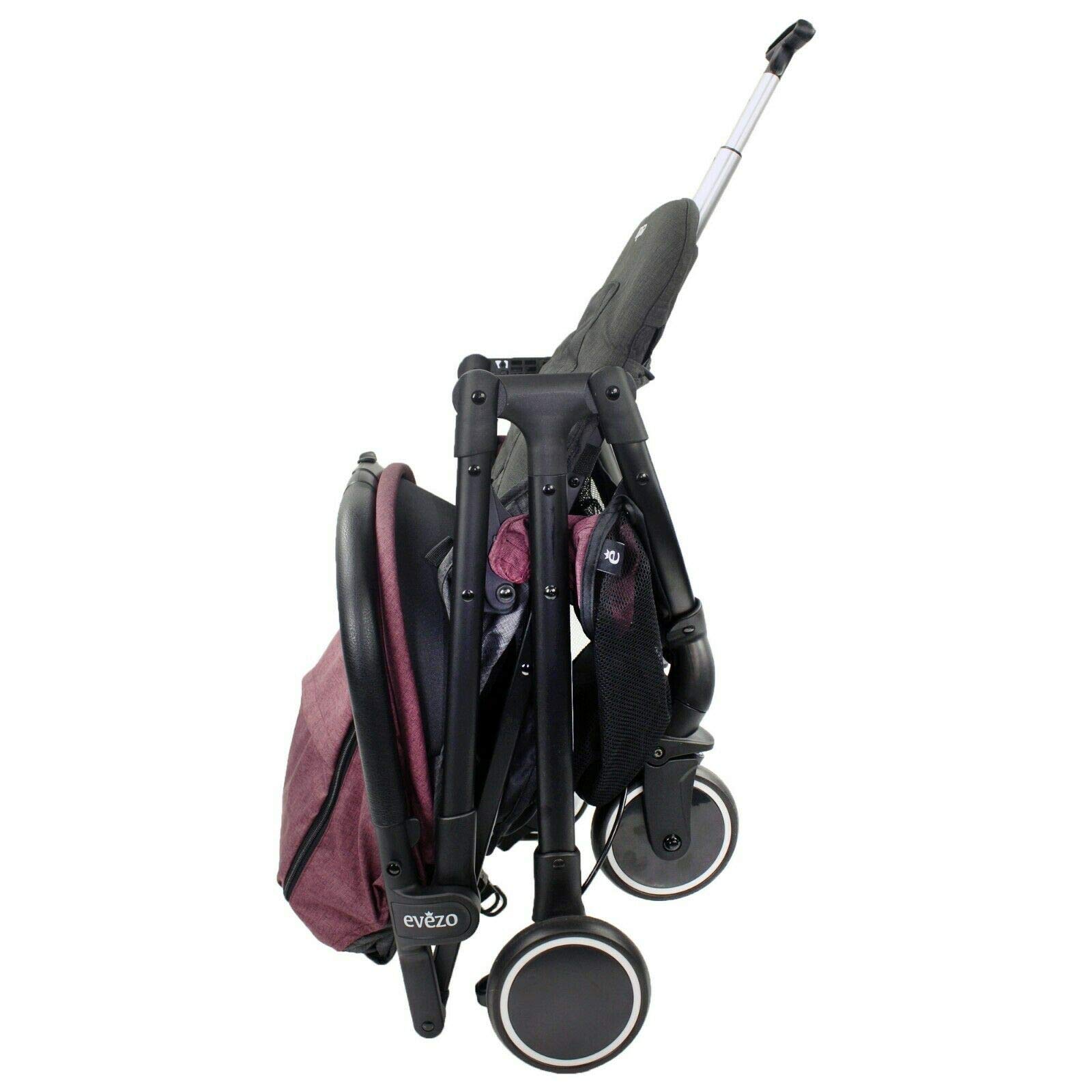 Evezo Channy Lightweight Roll 'N' Go Folding Travel Stroller- Gray (Dusty Rose)