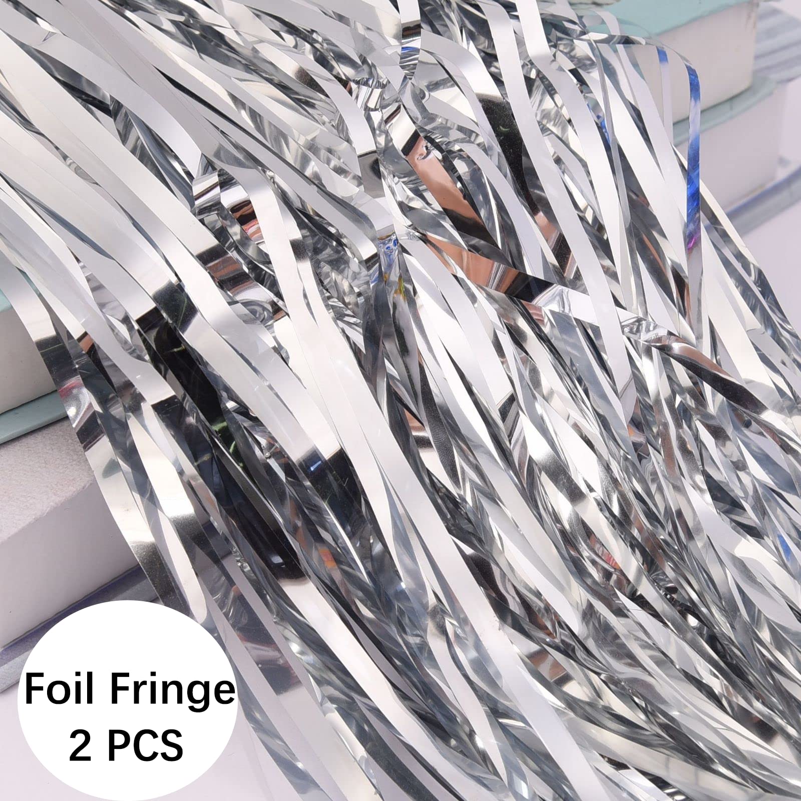 2Pcs Pink Tinsel Foil Fringe Curtains Party Decorations Tinsel Curtains Streamers Backdrop 3.3ft *8.3ft Door Streamers Photo Booth Backdrops Foil Curtain for Birthday Party Backdrop Decorations