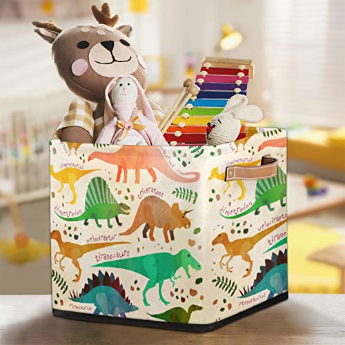 Dinosaur Pattern Storage Basket Bins for Organizing Pantry/Shelves/Office/Girls Room, Cute Animal Storage Cube Box with Handles Collapsible Toys Organizer 13x13