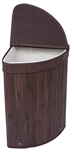 BIRDROCK HOME Corner Laundry Hamper with Lid and Cloth Liner - Bamboo - Espresso - Easily Transport Laundry Basket - Collapsible Hamper - String Handle