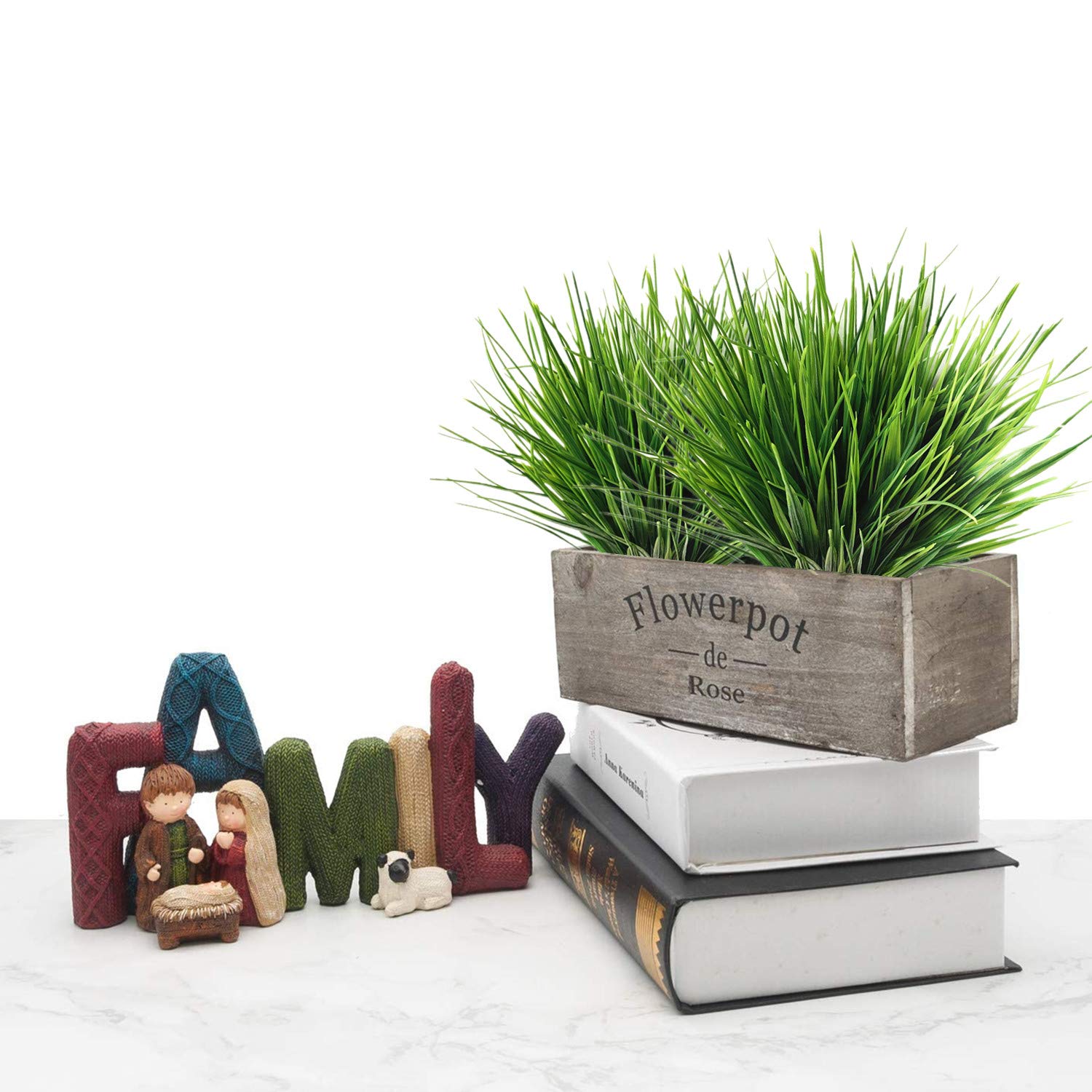 Artificial Plants, Fake Plastic Greenery Faux Shrubs Bushes Wheat Grass Outdoor Window Box Verandah Hanging Planter Decor Indoor Outside Home Garden UV Resistant Wedding DIY Decoration - 4 Pcs