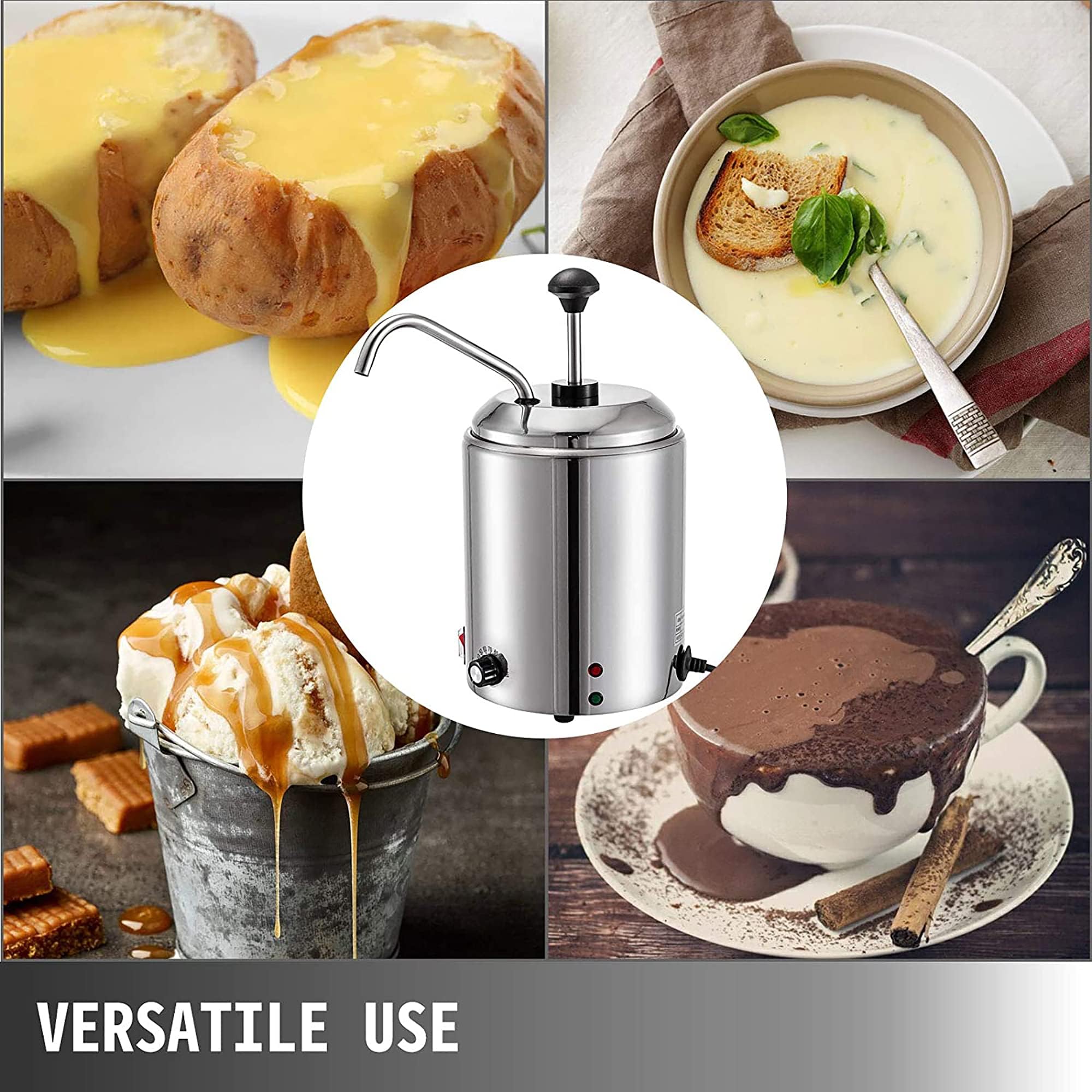 800/1600W Commercial Cheese Warmer, Electric Cheese Dispenser with Pump Temp Adjustable 30-110℃ for Chocolate/Cheese/Butter (Round Single Head)