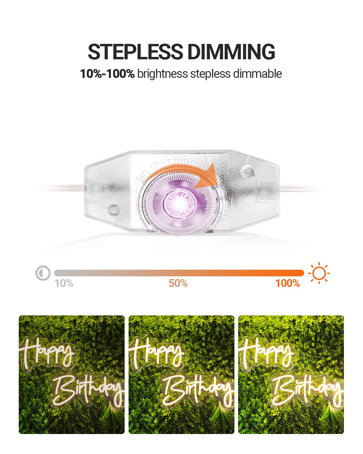 30x8 Inch Happy Birthday LED Neon Sign for Backdrop Decor, Happy Birthday Light Up Sign Adjustable with Stepless Dimmer, 12v Adapter and Hanging Chains for Birthday Party Decoration (Warm White)