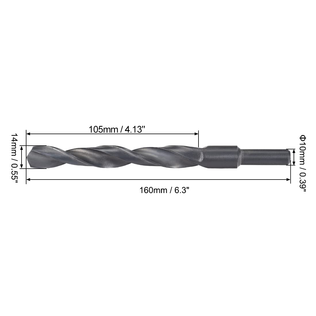 uxcell Reduced Shank Twist Drill Bits 14mm High Speed Steel 4241 with 10mm Shank for Aluminum Alloy Steel Metal Plastic Wood